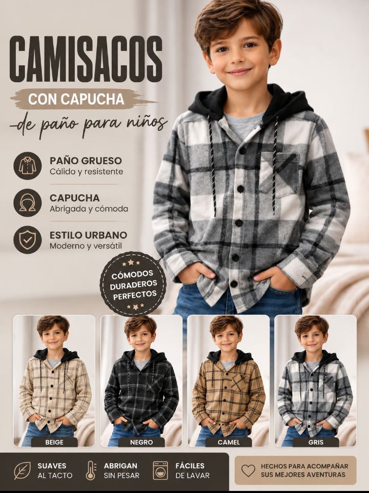 Camisacos Niños Paño Grueso con Capucha